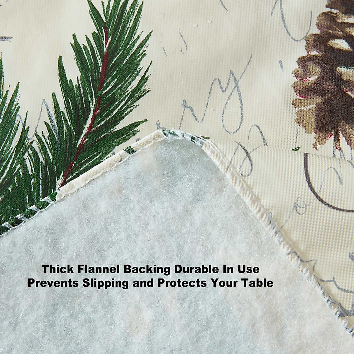 Newbridge Joyful Holly Country Rustic Vinyl Christmas Tablecloth with Flannel Backing, Holly and Berries Winter Holiday Vinyl Flannel Back Tablecloth, 70 Inch Round