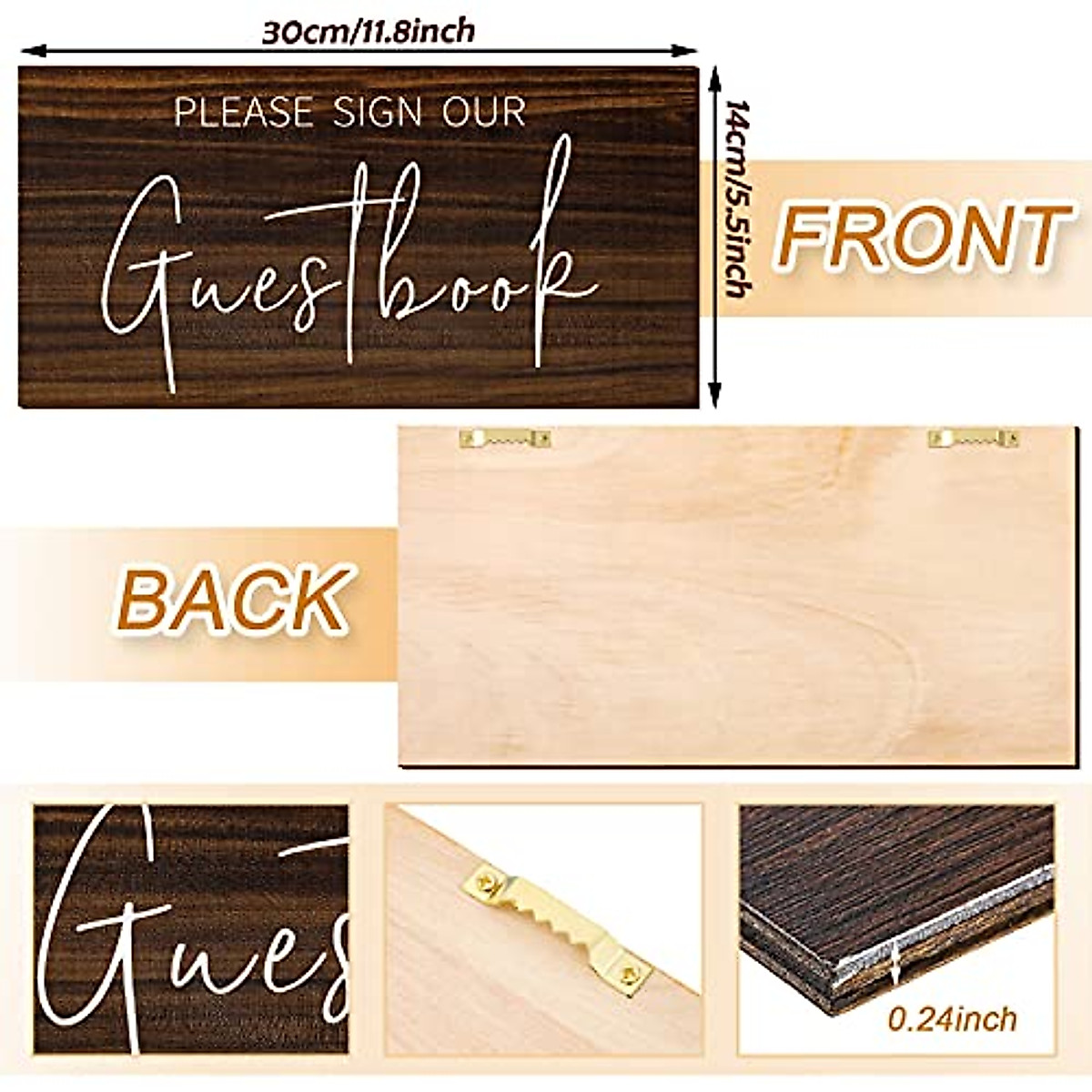 Jetec 2 Pieces Wooden Guest Book Sign Cards and Gifts Wedding Sign Rustic Farmhouse Hanging for Wedding Cabin Beach Rental House Home Decor (Brown)