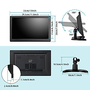 Eyoyo 13.3 inch IPS HDMI Monitor 1920x1080 16: 9 LCD Display Screen Support HDMI VGA Intput for PC Laptop Computer Home Security CCTV System with Loudspeakers