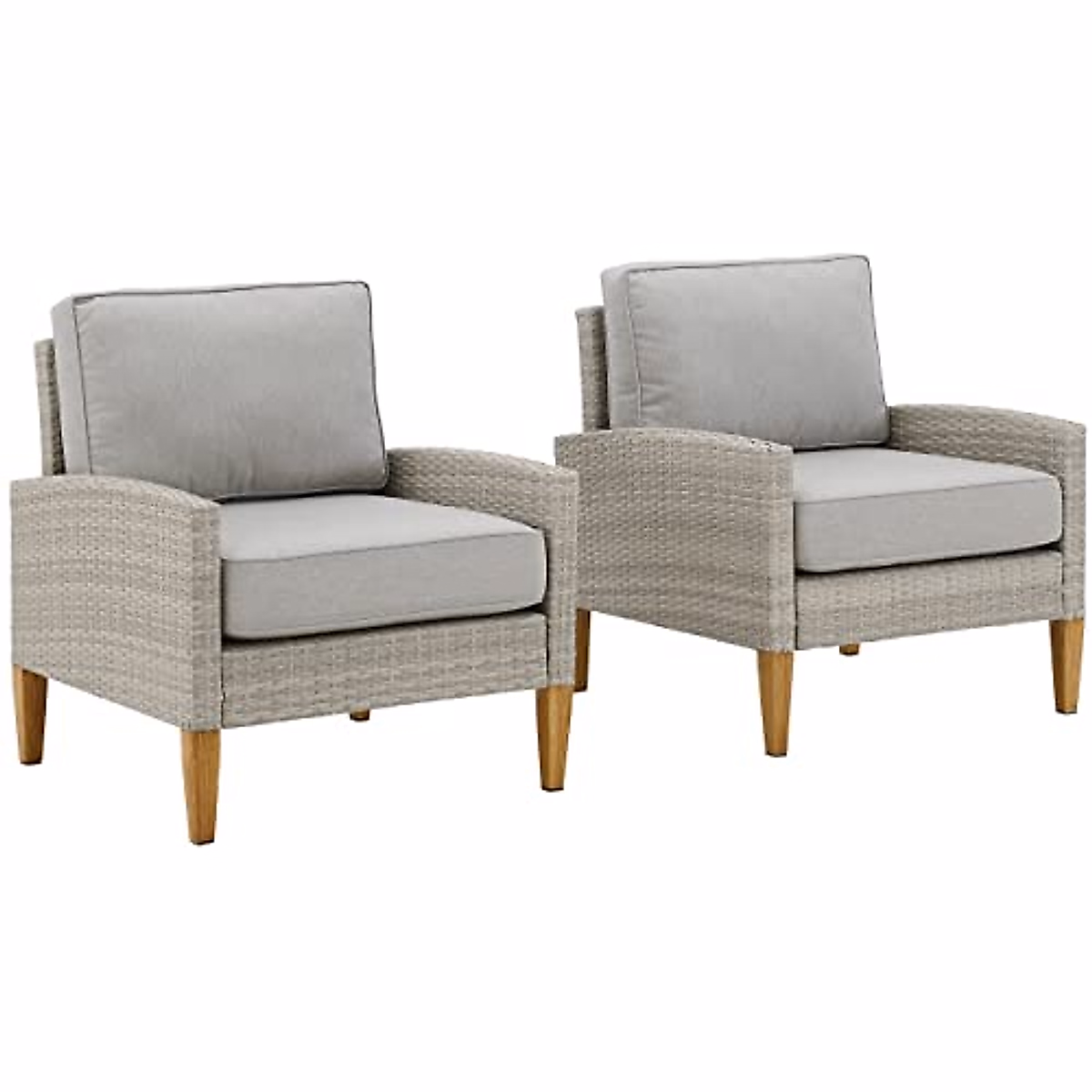 Crosley Furniture CO7168-GY Capella Outdoor Wicker 2-Piece Armchair Set, Acorn with Gray Cushions