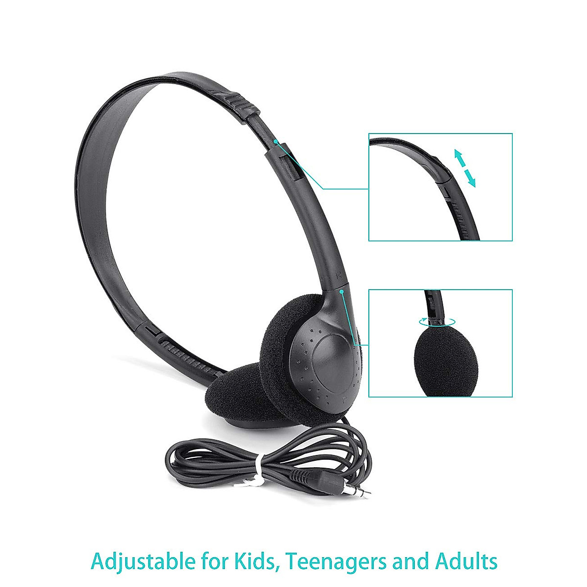 QWERDF Bulk Headphones Classroom 12 Packs Kids Wired Student Earphones for School (12pcs Black Headphones in Individual Bags)