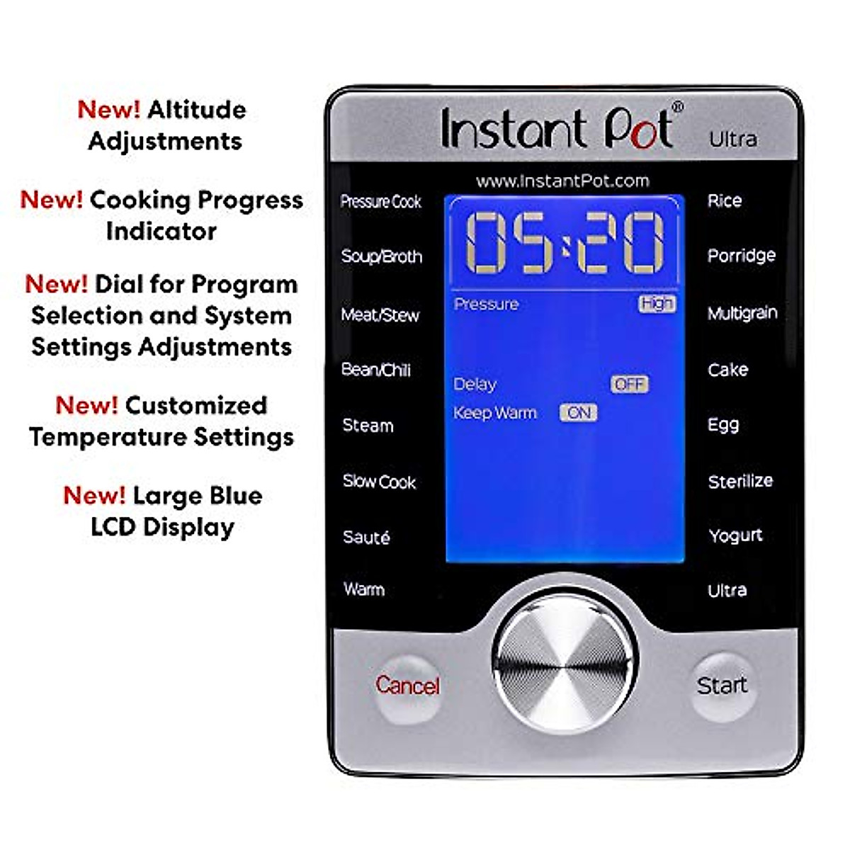 Instant Pot Ultra, 10-in-1 Pressure Cooker, Slow Cooker, Rice Cooker, Yogurt Maker, Cake Maker, Egg Cooker, Sauté, and more, Includes App With Over 800 Recipes, Stainless Steel, 6 Quart