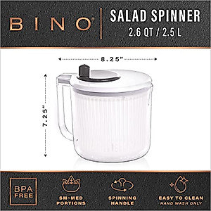 BINO | Salad Spinner - 2.6 Qt | Small Manual Lettuce Spinner with Built-in Draining System | Salad Spinner, Colander, and Water Pitcher in One | Fruit & Vegetable Basket Colander | Kitchen Gadgets