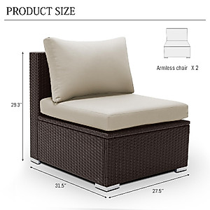 BULEXYARD 2 Pieces PE Rattan Patio Furniture Armless Sofas with Thick Cushions Outdoor Wicker Seating for Backyard, Deck, Garden, Balcony (Brown)