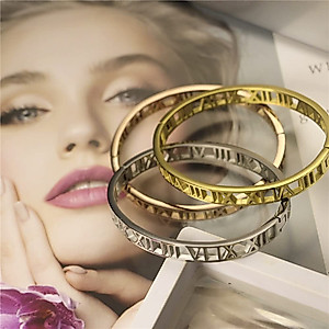 AIKESIWAI Roman numeral series hollow carved bracelet, fashionable women's bracelet, Roman numeral bracelet, three-color Roman bracelet (Gold)