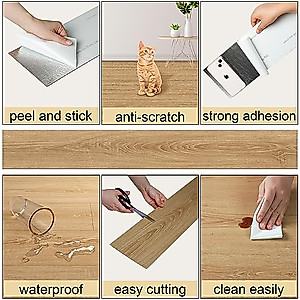 Freshtour Peel and Stick Floor Tile, 72 PCS/108 Sq.Ft Self-Adhesive Wood Vinyl Plank Flooring, Waterproof Wear-Resistant DIY Floor Tiles for Bedroom Kitchen Living Room RV (36" x 6", Light yellow)