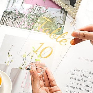Qunclay 40 Pack 4 x 6 Inch Gold Acrylic Wedding Table Number 1-40 Clear Wedding Table Stand with Numbers Calligraphy Table Number Holders Table Signs for Wedding Reception Centerpieces Decorations