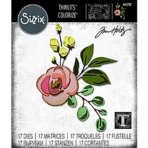 Sizzix Thinlits Die 665208 Bloom Colorize by Tim Holtz 17 Pack, Multicolor