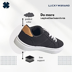 Lucky Brand Chase Kid’s Casual Lace-Up Sneakers Comfortable Unisex Childrens Running Walking Child Fashion School Sneaker Shoes for Boys and Girls (Little Kid) in Black Size 2