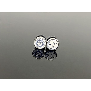 HEKEUOR 1G/7MM,9MM 316L Steel Tapers + Sun and Moon Tunnels Plugs Ear Gauges Piercing Single Flared Tunnels with O Rings