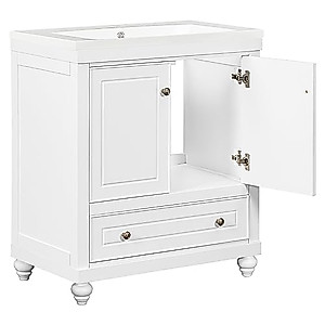Bellemave 30" Bathroom Vanity with Ceramic Basin Sink, Combo Cabinet Under-Mount Sink, Bathroom Storage Cabinet with 2 Doors and 1 Long Drawer for Bathroom No Mirror (White)