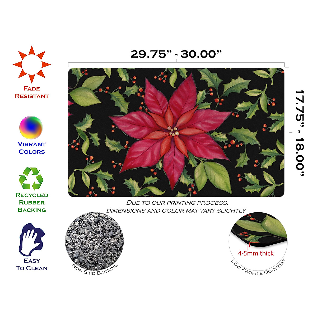 Toland Home Garden 800116 Poinsettia Winter Door Mat 18x30 Inch Christmas Outdoor Doormat for Entryway Indoor Entrance