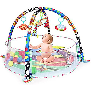 Siairo Jumbo Baby Activity Gym Folding Baby Play Gym Play Mat with Ball Pit & Hanging Mobiles, Surrounding Mesh for Newborn, Infant, Babies, Toddlers