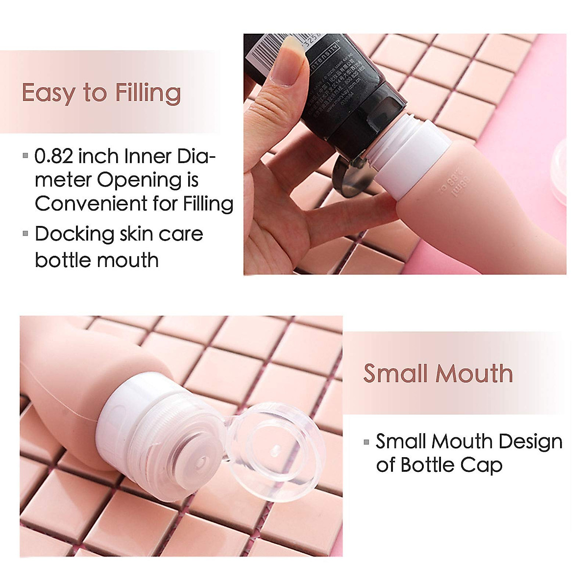 Cute Travel Bottles, 3oz (90ml) Portable Cute Bear and Rabbit Travel Size Bottles, Leakproof Soft Silicone Travel Containers for Lotions and Creams, Shampoo, Conditioner, Liquids