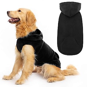 EXPAWLORER Dog Hoodie with Pocket, Polar Fleece Dog Sweatshirt Fall Cold Winter Sleeveless Sweater with Hood, Warm Cozy Pet Clothes for Small to Large Dogs Boys and Girls (Black, XXL)