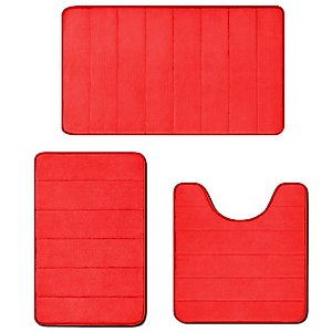 Christmas Red Bathroom Rugs Sets 3 Piece,Bathroom Rug Set,Memory Foam Bath Mat,Soft Bathroom Rugs,Bath Mats for Bathroom Sets,Absorbent Bath Rugs with No Slip PVC Backing Machine Washable,Easy to Dry
