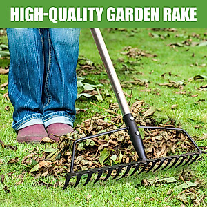 YEELOR Garden Rake, Carbon Steel Sturdy and Heavy Duty Carbon Rake, Bow Rake with Adjustable Stainless Steel Handle, Long Hand Rake for Loosening Soil Leveling Mulch Gathering Leaf