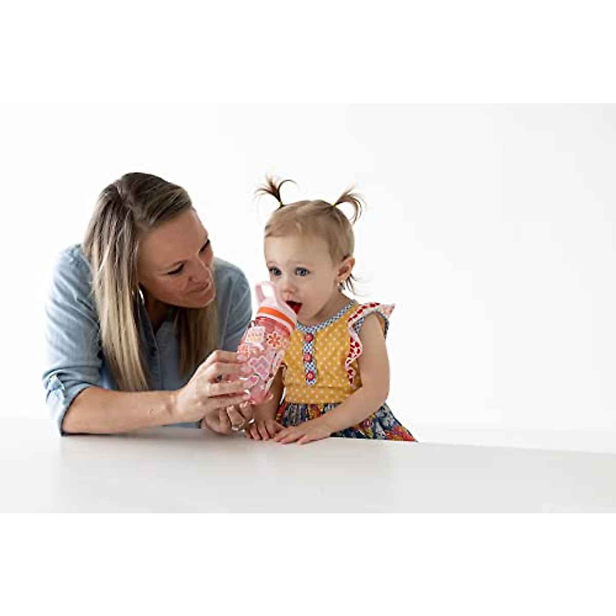 Pearhead Girl Power Kids Water Bottle for School, Spill Proof, Tritan Flip Straw 16oz, BPA Free and Dishwasher Safe, Travel and Sports Tumbler, School Supplies, Pink