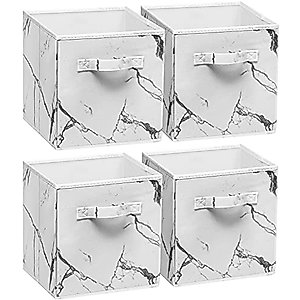 Sorbus Fabric Foldable Storage Cubes Organization Bins, Great for Home Organization, Living Room, Cube Storage Bins, for Closet, Nursery, Playroom, College Dorm, Marble Print Fabric (4, Pack, White)