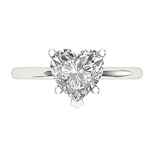 2.0 Ct Brilliant Heart Cut Clear Simulated Diamond 14K White Gold Solitaire Engagement Promise Bridal Ring Size 5.5