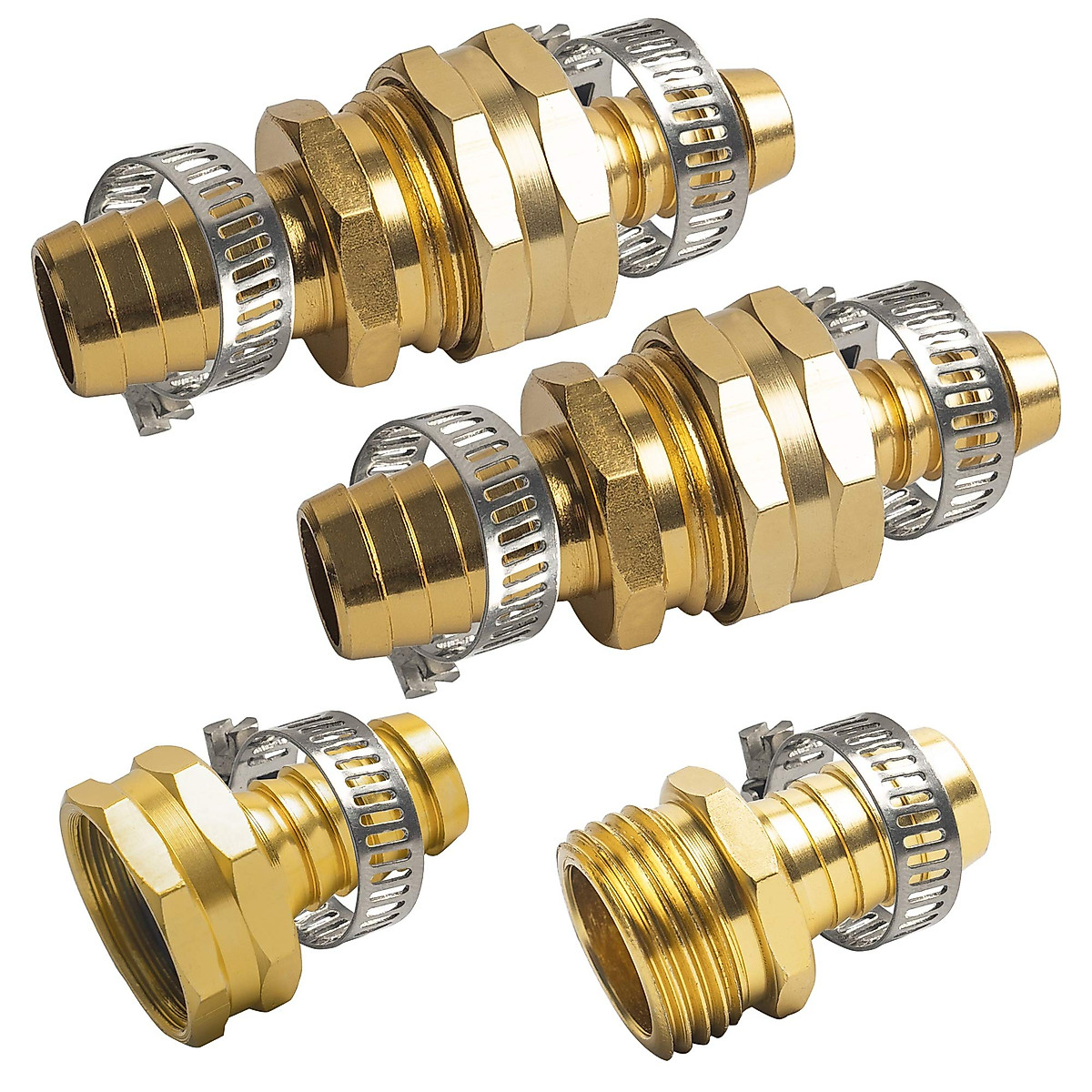 Xiny Tool Hose Repair Connectors with Claps, 5/8" Aluminum Garden Hose Repair Kit, Female and Male Hose Connectors & Fitting with Stainless Steel Clamp, 3 pack