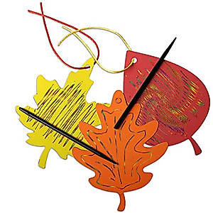 Neliblu Magic Fall Colors Scratch Fall Craft Art Set - Colorful Scratch Paper Autumn Leaves in Bright Fall Colors - Set of 24 Leaves, 24 Scratch Sticks and 24 Ribbons