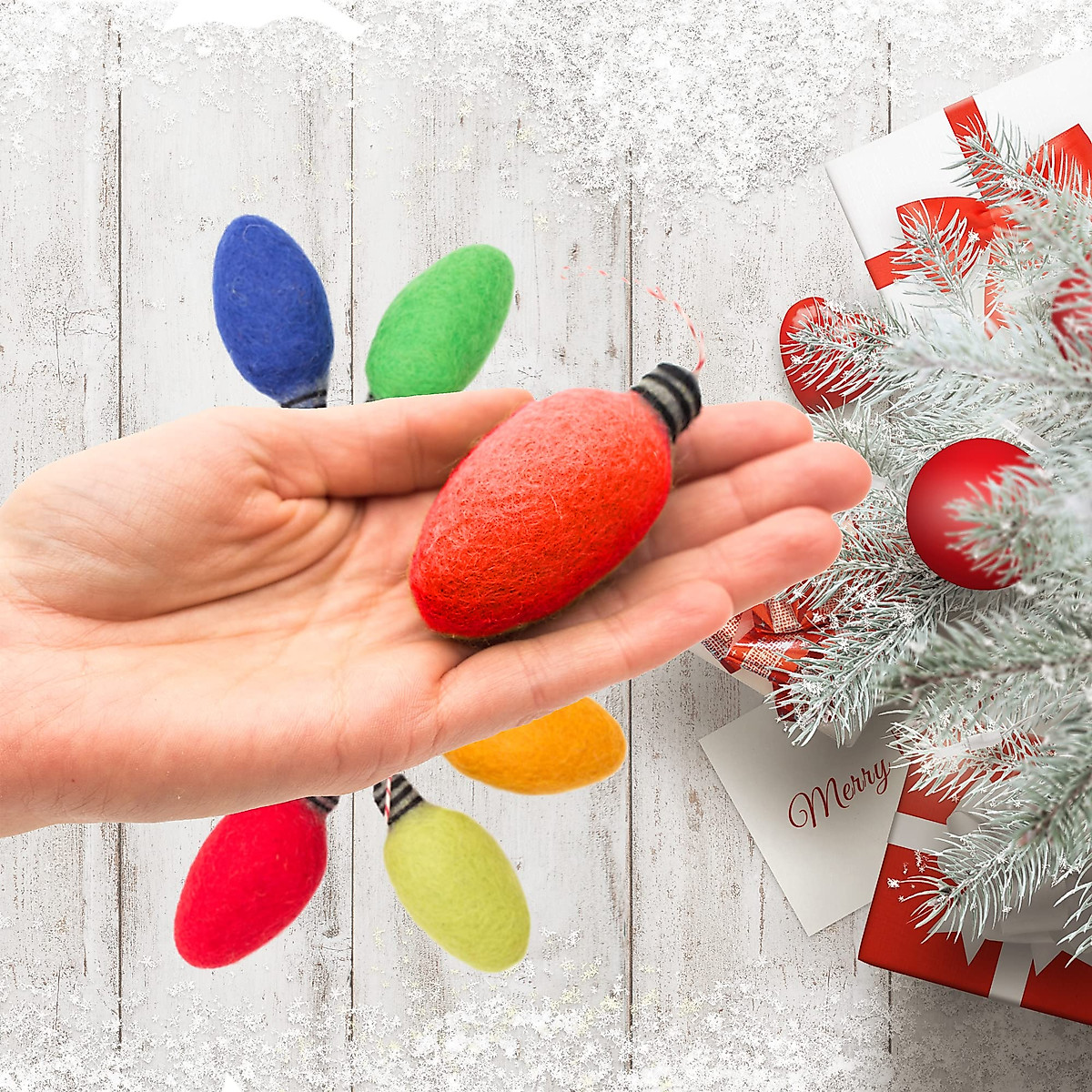 GLACIART ONE Felt Lightbulbs Ornaments Set of 6 | for Christmas Tree Decorations, Hanging Garland | Ideal Christmas & Fall Season Decoration | New Zealand Natural Wool, Hand-Felted in Nepal