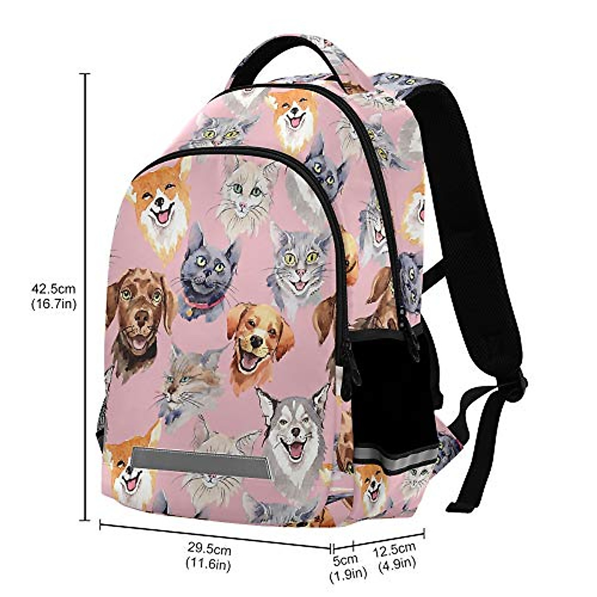 ALAZA Pug Dog Cat Animal Print Pink Backpack Purse for Women Men Personalized Laptop Notebook Tablet School Bag Stylish Casual Daypack, 13 14 15.6 inch