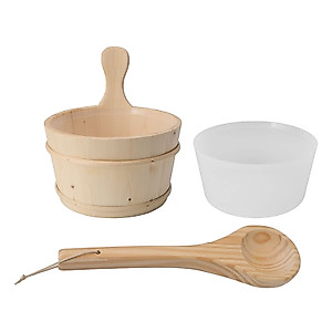 BestAlice Sauna Bucket and Ladle Set, 1 Gallon (4L) Handmade Wooden Sauna Bucket with Plastic Liner and Handle, Hot Tub Barrel Sauna Accessories for SPA Swimming Pool Massage Bathtub