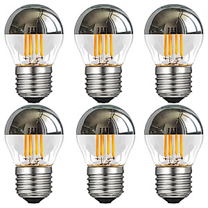 YDJoo Half Chrome Light Bulb 4W Dimmable G45 Silver Mirror Reflected Light 40W Equivalent Warm White 2700K Silver Tipped Mirror Light Bulb E26 Base Decorative LED Edison Bulb, 6 Pack