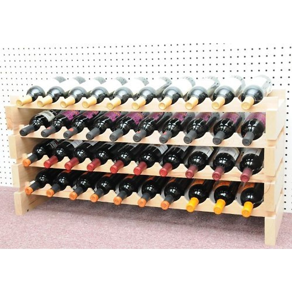 Modular Wine Rack Beechwood 40-120 Bottle Capacity 10 Bottles Across up to 12 Rows Newest Improved Model (40 Bottles - 4 Rows)