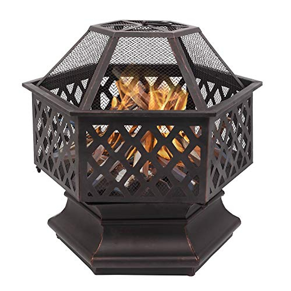 Fire Pits 22" Multifunctional Fire Pit Bowl, Hexagonal Shaped Iron Burning Outdoor Firepit Steel BBQ Grill Fire Bowl for Camping Patio Backyard Garden Picnic Bonfire