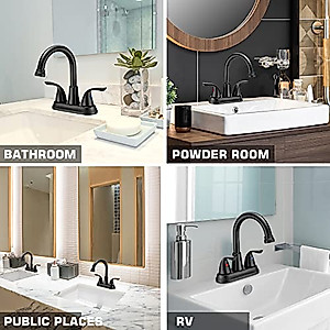 Bathroom Faucets, Faucet for Bathroom Sink 4 Inch 2 Handle Centerset, Bathroom Sink Faucet 3 Hole, Lead-Free, Matte Black Faucets for Bath Vanity Fixtures (Not Include Hot & Cold Water Lines)