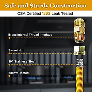 Hosile 48" Flexible Gas Line Kit for Dryer, Stove, Range, Stainless Steel Gas Dryer Connector Kit, 5/8 in.OD(1/2 in. ID）Dryer Gas Line with Connector 1/2" FIP & 1/2" MIP & 3/4" MIP Fitting