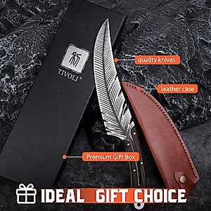 TIVOLI Feather Carving Knife,8 inch Boning Butcher Knife for Meat Cutting, Hand Forged High Carbon Steel Viking Fillet Knife for Brisket Outdoor Camping BBQ