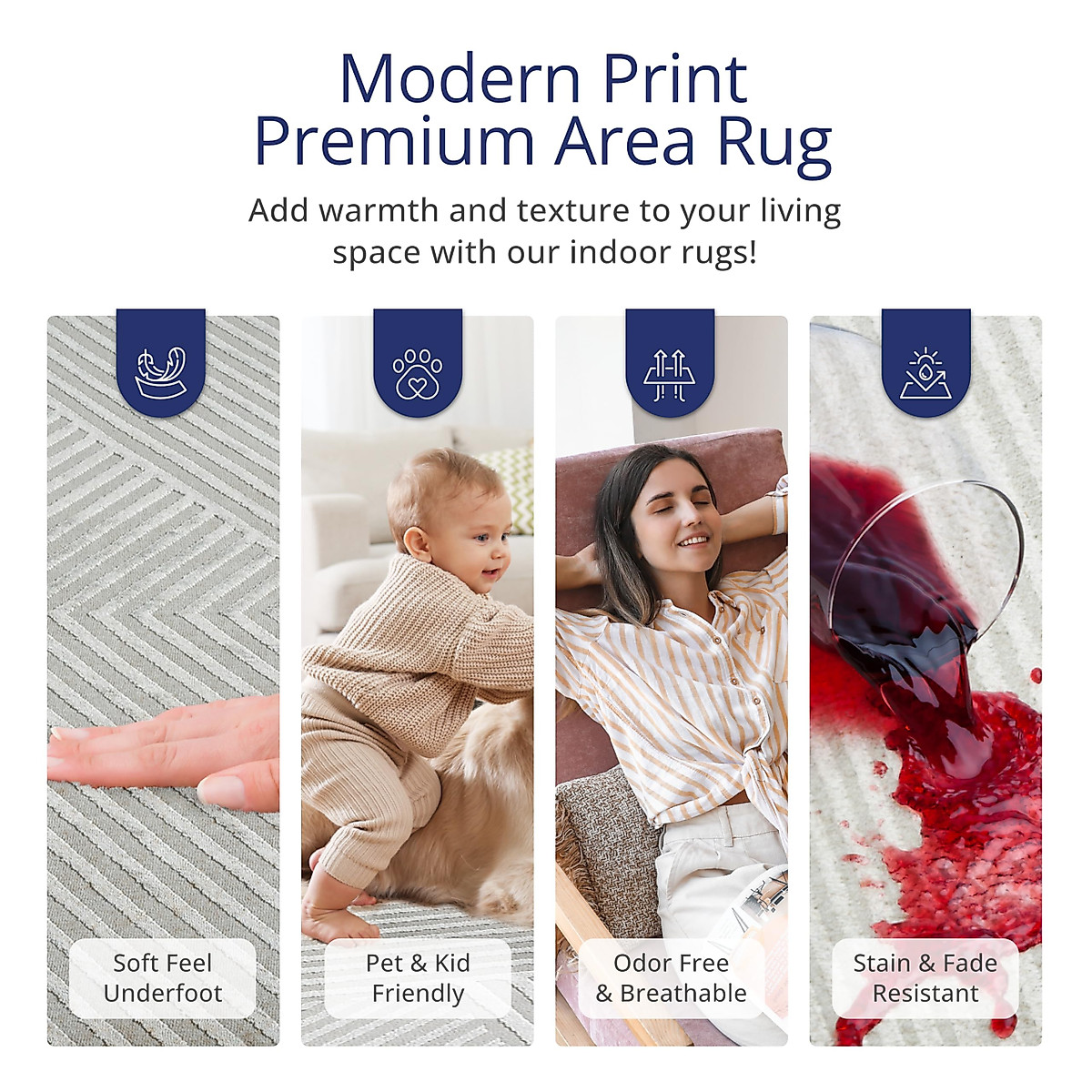 Abani Neutral Grey Area Rug 8' x 10' for Living Room, Bedroom - Criss Cross Line Zen Reiki Pattern - Durable & Easy to Clean