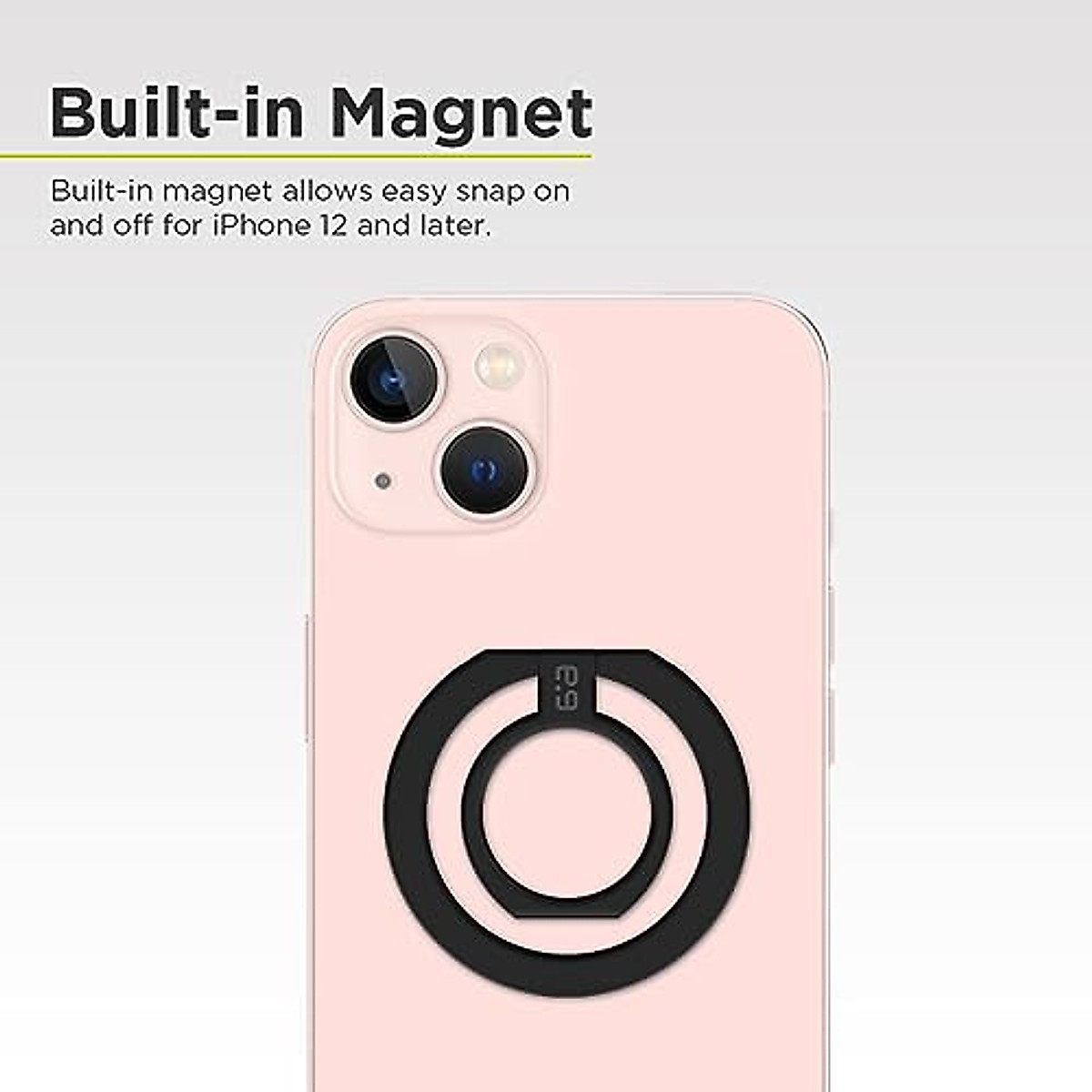 PureGear Magnetic Phone Grip, Magnetic Phone Ring Stand, Magnetic Phone Ring Holder for MagSafe iPhone 14, 14 Plus, 14 Pro, 14 Pro Max, 13, 13 Pro, 13 Mini, 13 Pro Max, 12, Adjustable Kickstand(Black)