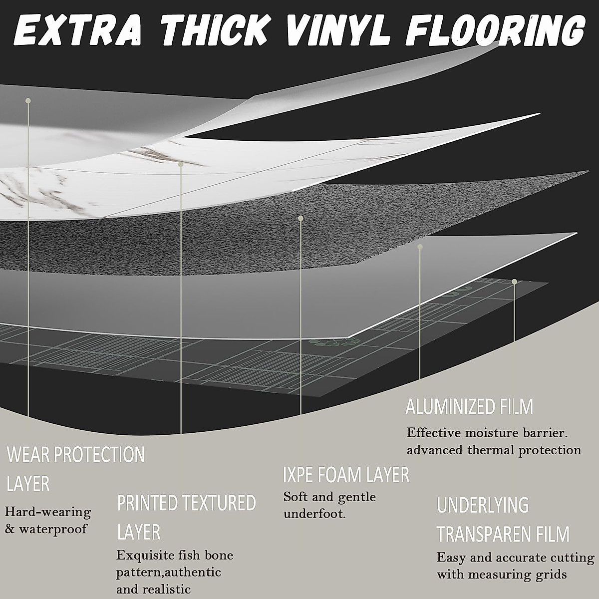 Oxdigi Vinyl Floor Tiles Peel and Stick 23"x 393"/64 Sq.Ft, Thicken Self Adhesive Vinyl Flooring Roll Marble Pattern Waterproof DIY Floor Coverings for Bathroom Living Room Kitchen, White Marble