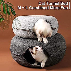 Bininl Cat Tunnel,Peekaboo Cat Cave Bed for Indoor Cats,Cat Donut Tunnel for Pet Cat House,Detachable Round Cat Felt & Washable Interior Cat Play Tunnel(24 Inch, Dark Grey)