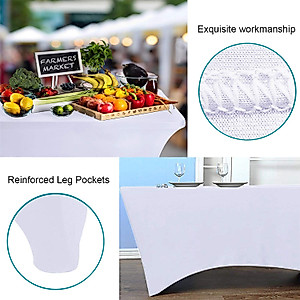 RELIANCER 2 Pack 8FT Rectangular Spandex Table Cover Four-Way Tight Fitted Stretch Tablecloth Table Cloth for Outdoor Party DJ Tradeshow Banquet Vendor Wedding Celebration (2PC 8FT, White)