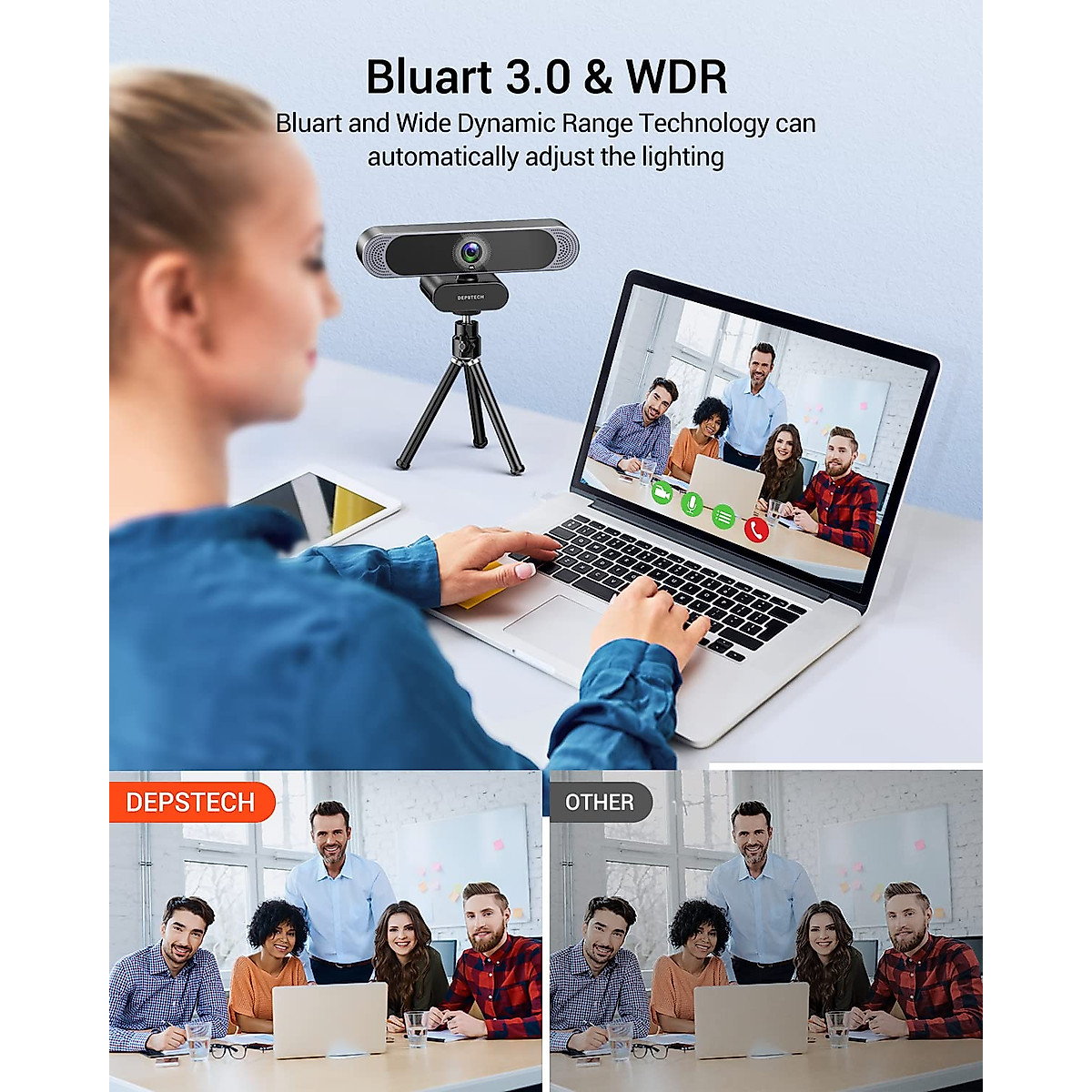 DEPSTECH Webcam with Microphone, 4K Webcam Sony Sensor Autofocus Web Camera with Privacy Cover and Tripod, 8MP USB Webcam for Desktop Laptop PC, Streaming Webcam for Zoom, Skype, Facetime, YouTube