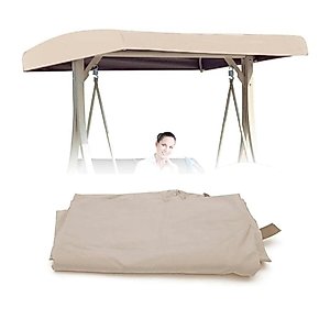 Outdoor Swing Canopy Replacement Cover Patio Swing Canopy Waterproof Top Cover Cloth Protection Sunproof Top Cover Awning Cloth for 2/3-Seater Protection Porch Swings (Beige)
