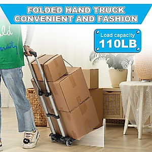 Vsaikeo Small Folding Hand Truck Dolly with 2 Wheels, Lightweight Aluminum Foldable Luggage Cart, Collapsible Cart Portable Dolly for Airport Travel Moving Use