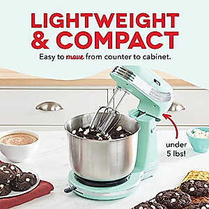 Dash Stand Mixer (Electric Mixer for Everyday Use): 6 Speed Stand Mixer with 3 Quart Stainless Steel Mixing Bowl, Dough Hooks & Mixer Beaters for Dressings, Frosting, Meringues & More - Aqua
