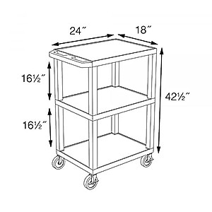 Luxor/H.Wilson 3 Shelf Tuffy Cart, Black (WT42),24"W x 18"D x 42.5"H