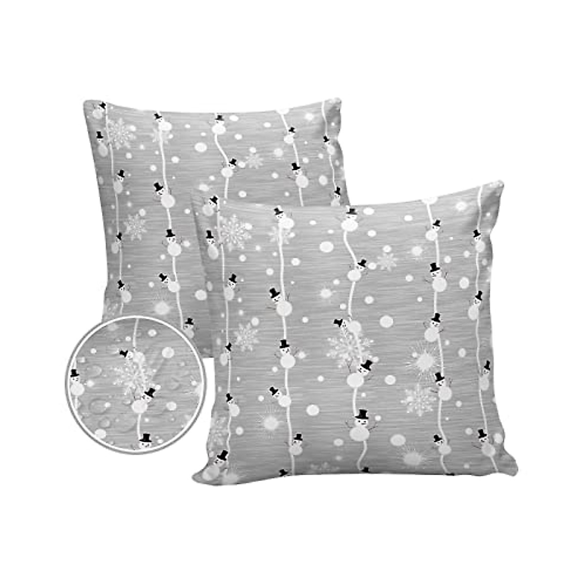 Christmas Outdoor Pillow Covers Snowman Snowflake Waterproof Lumbar Pillowcases Set of 2 Chritsmas Lights Grey Background Decorative Patio Furniture Pillows 16x16 inch x 2pcs