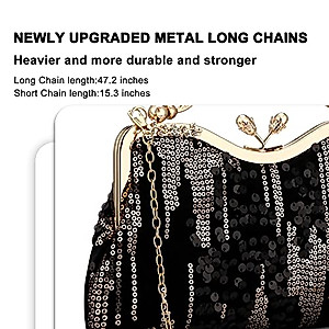 Rkrouco Evening Bag Satin Beaded Sequins Clutch Purse Party Wedding Purse-Black