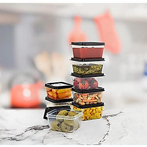 ZENVY 50 Pack Mini Reusable 2oz Containers | Includes 50 Plastic 2oz Food Containers and Lids | For Sauces, Dips, Crafts & More (Black, Rectangle)