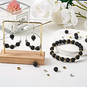 Bestewelry 300Pcs Natural Stone Lava Rock Alloy Beads Kit Flat Round Donut Metal Spacer Beads Gemstone Chakra Beads with Crystal String for DIY Essential Oil Gemstone Bracelet Making