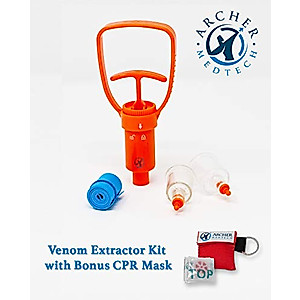 Ven-Ex Snake Bite Kit, Bee Sting Kit, Venom Extractor Suction Pump, Bite and Sting First Aid for Hiking, Backpacking and Camping. Includes Bonus CPR face Shield by Archer MedTech.